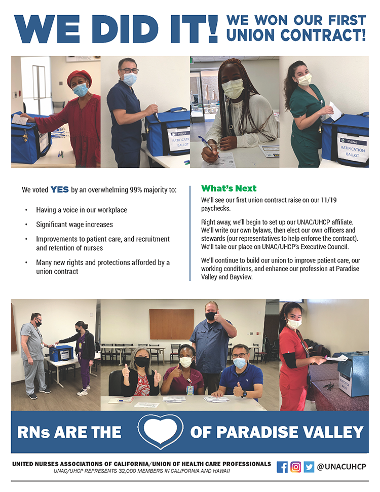 Paradise Valley RNs Win First Contract – UNAC/UHCP